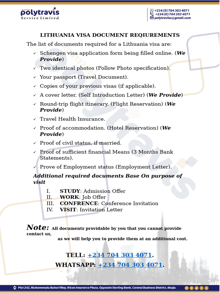 Lithuania Visa Document Requirements | PDF