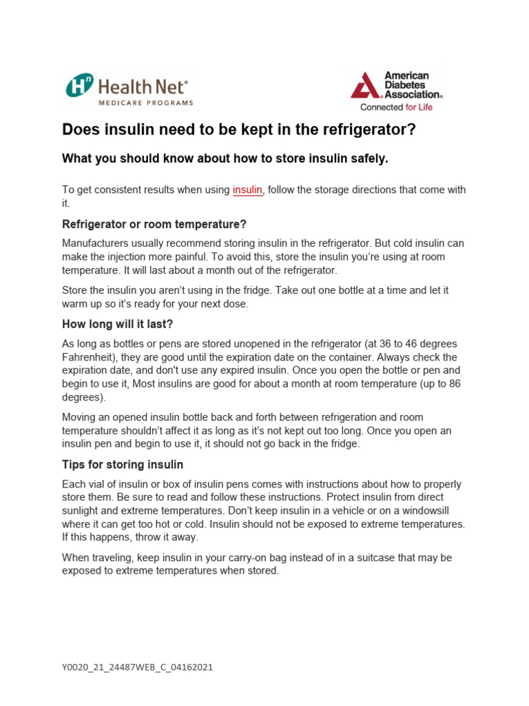 Insulin Storage Guidelines and Tips | PDF