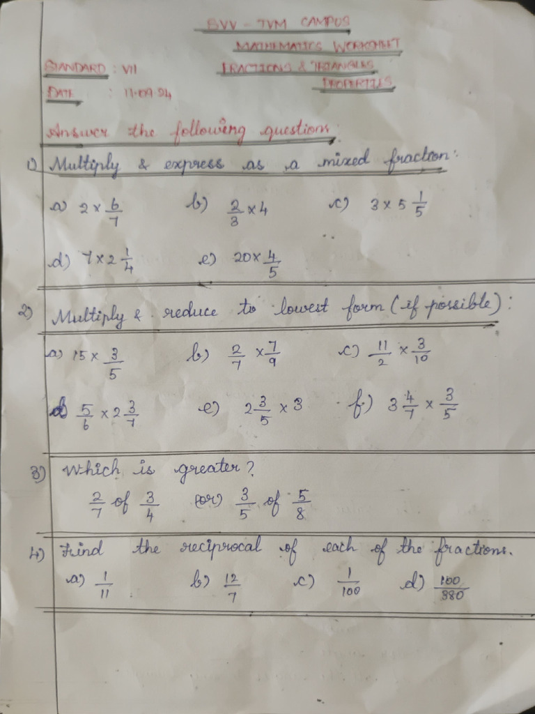 7th math worksheet | PDF