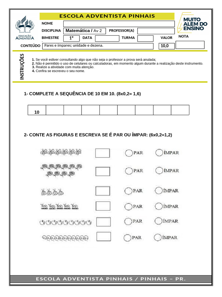 Prova Matematica Av2 | PDF