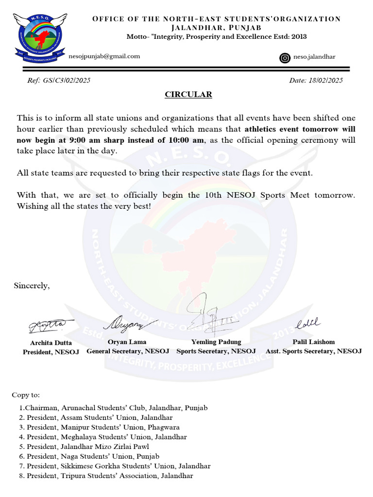 Shedule Update Circular | PDF