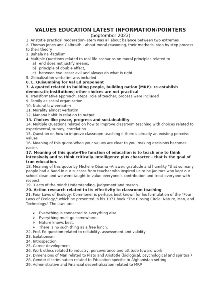 Values Education Insights and Frameworks | PDF | Morality | Reason