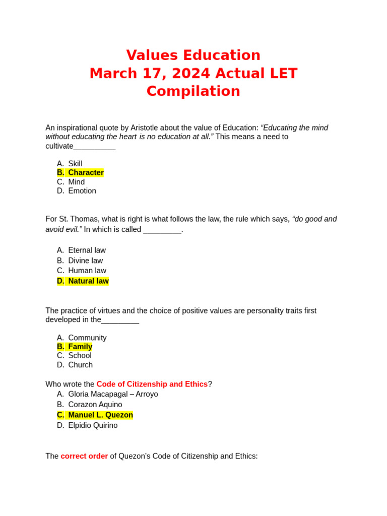Values Education Actual March 2024 | PDF | Learning | Courage
