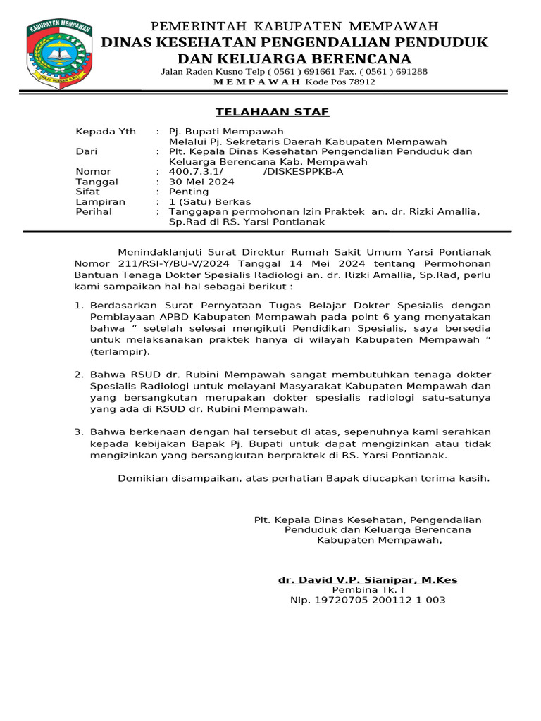 Telaahan staf dr. Rizki Amallia(1) | PDF