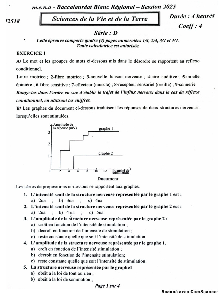 BAC D REGIONAL 2025 DRENA ABJ2 (Sujets+corrigé barème) | PDF