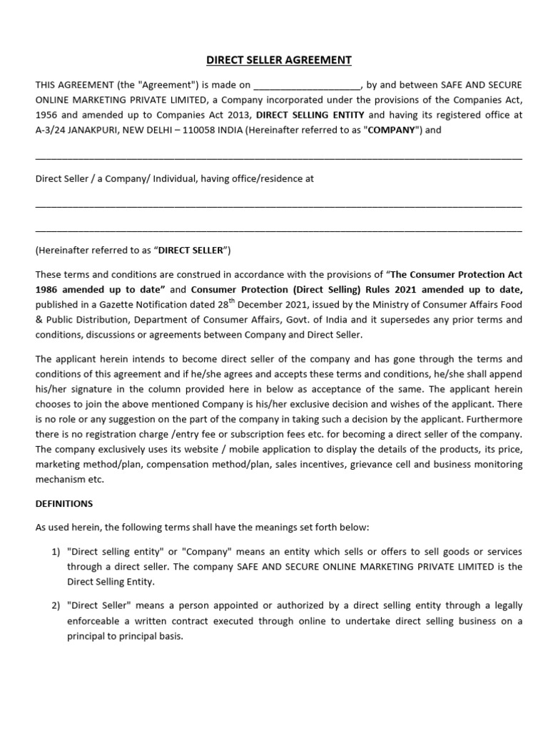Direct Seller Agreement Overview | PDF | Sales | Taxes