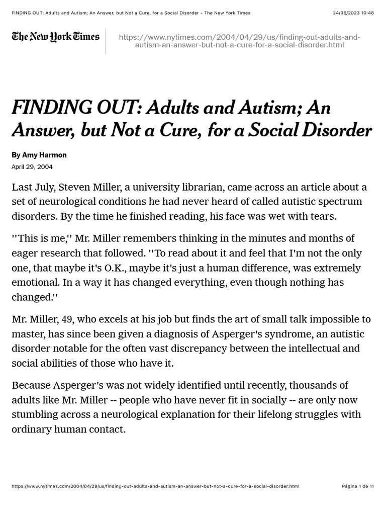 FINDING OUT. Adults and Autism An Answer, But Not A Cure, For A Social ...
