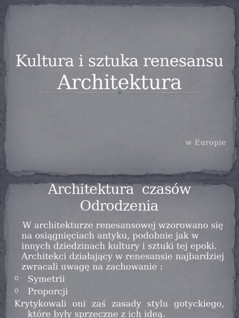 Kultura I Sztuka Renesansu - Architektura | PDF