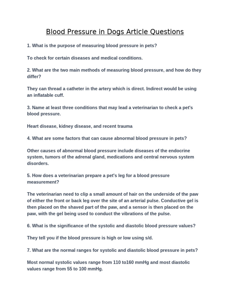 Understanding Dog Blood Pressure Measurement | PDF | Blood Pressure ...