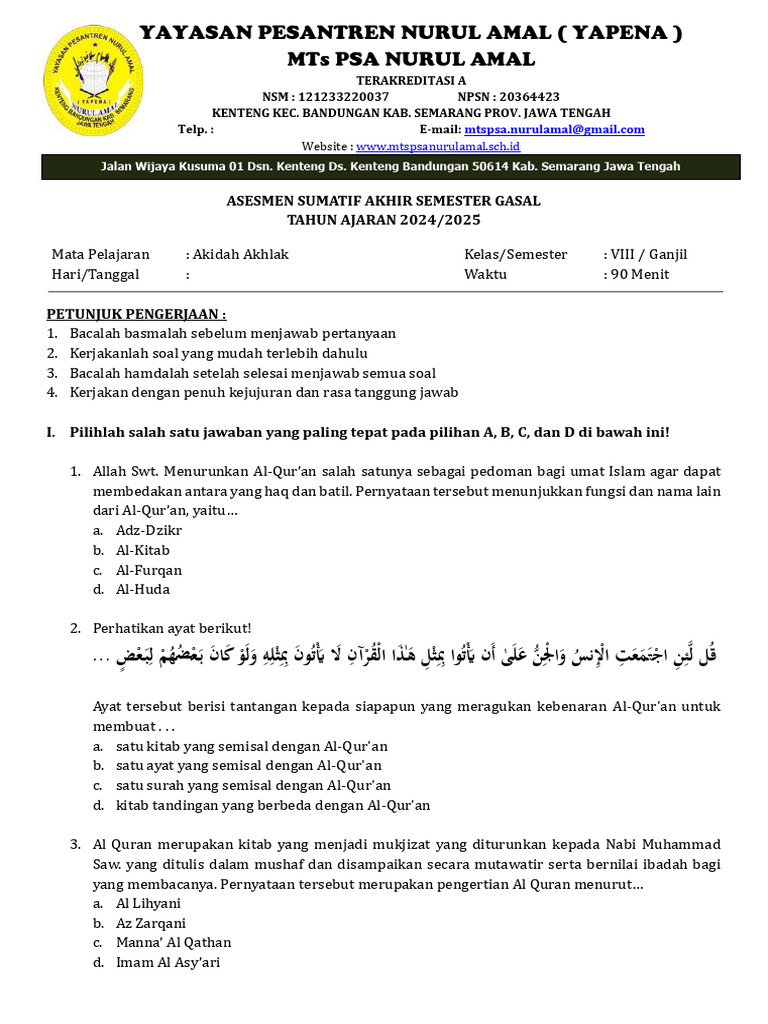 Soal Sas Aa Kelas Viii 2425 | PDF
