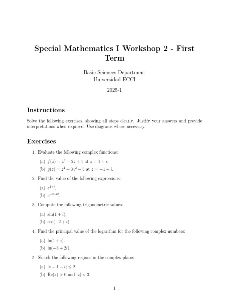 Complex Functions Workshop Guide | PDF