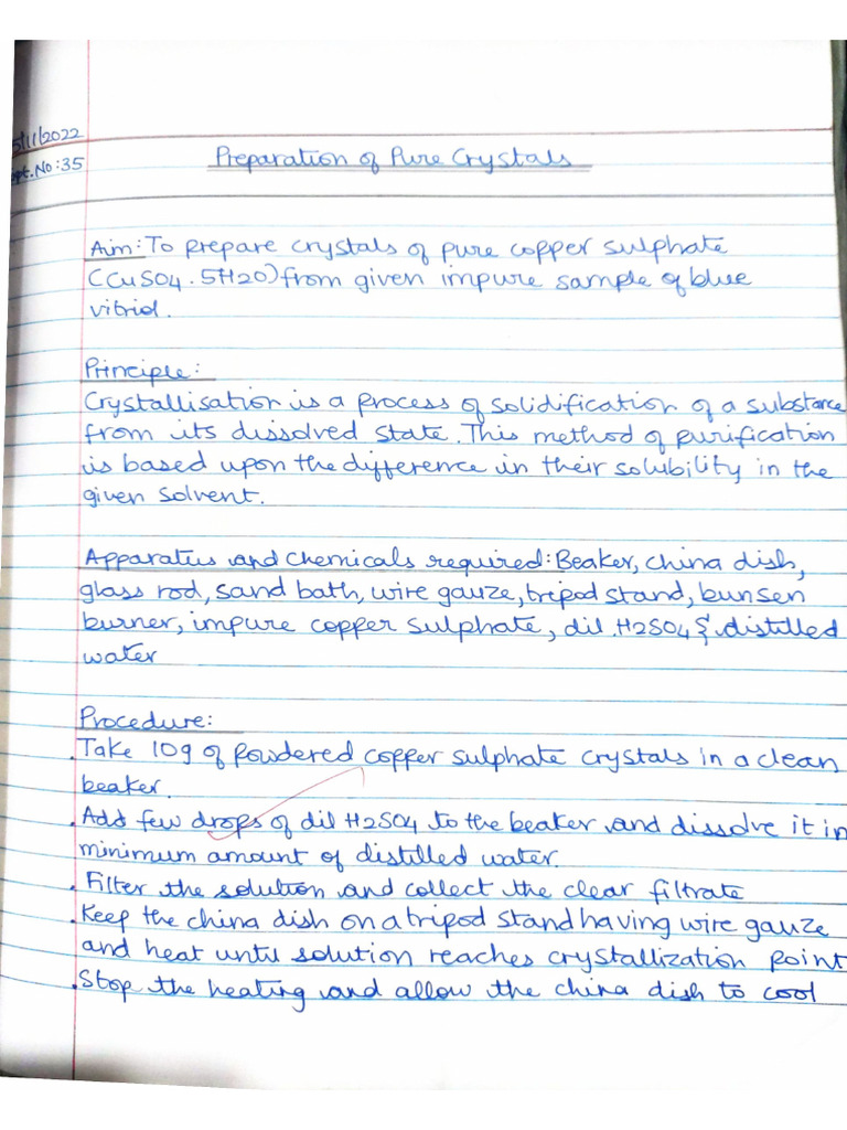 Preparation of Pure CuSO4 Crystals | PDF