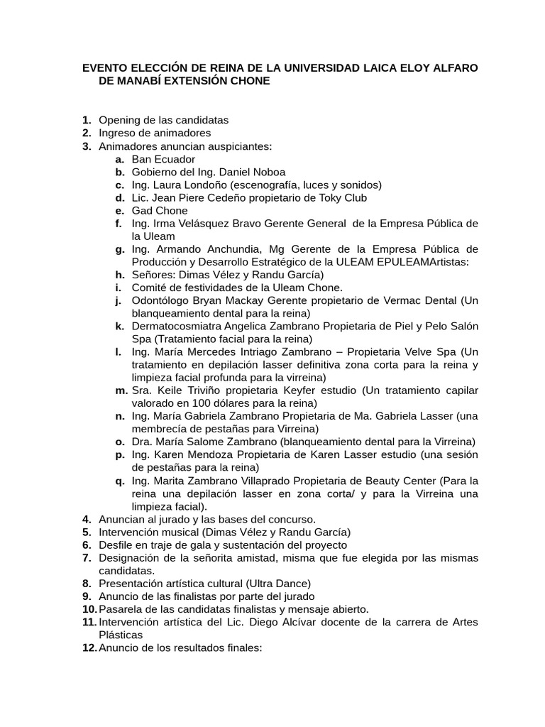 Elección Reina Chone 2023 ULEAM | PDF