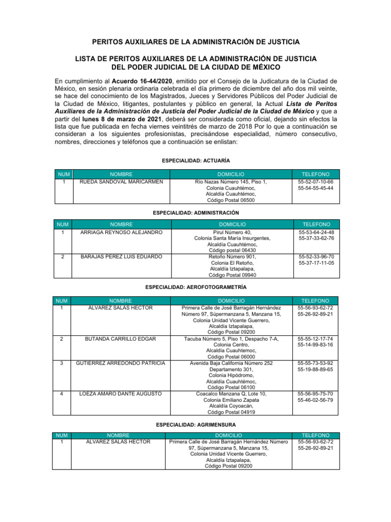 Lista de Peritos Judiciales CDMX | PDF | México