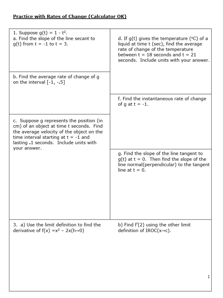Day 1 AROC IROC Differetiability & Power Rule Practice-Combined | PDF ...