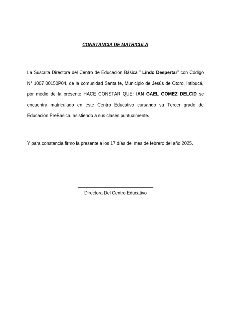 Constancia de Matricula Profe Oneyda | PDF