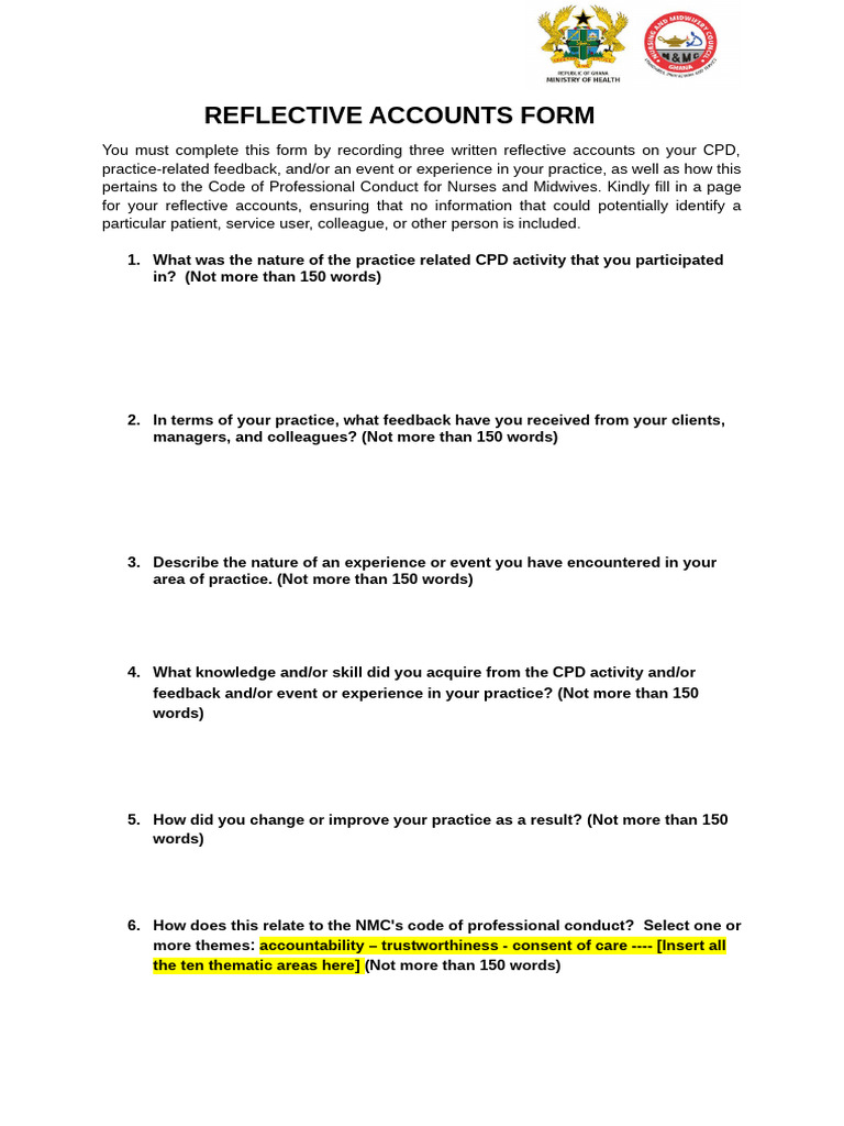 Reflective Accounts Form New | PDF