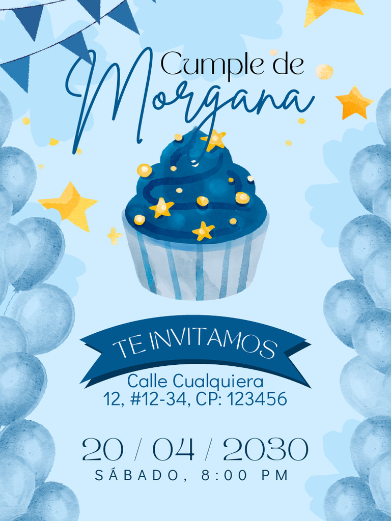 Tarjeta de Feliz Cumpleaños Invitación Vertical Sencilla Ilustrada Azul ...