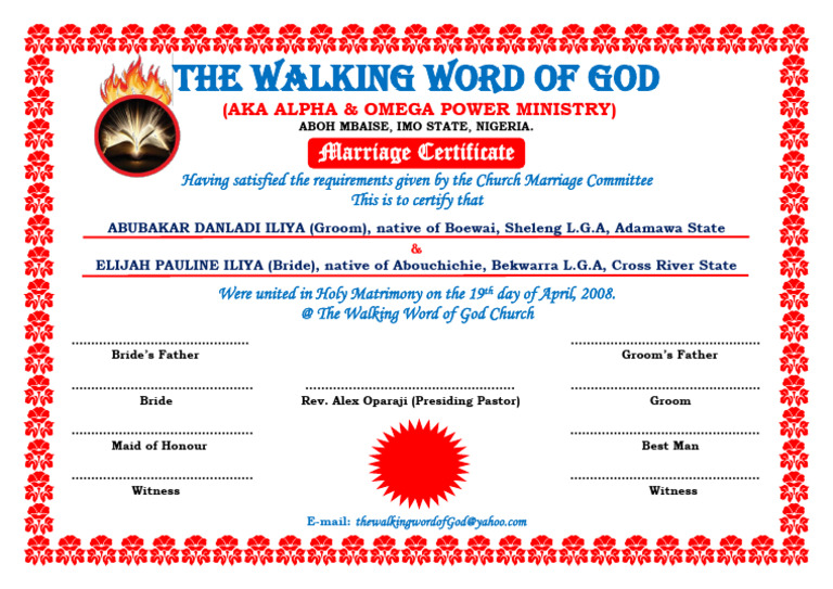 RCCG Church Marriage Certificate Sample | PDF
