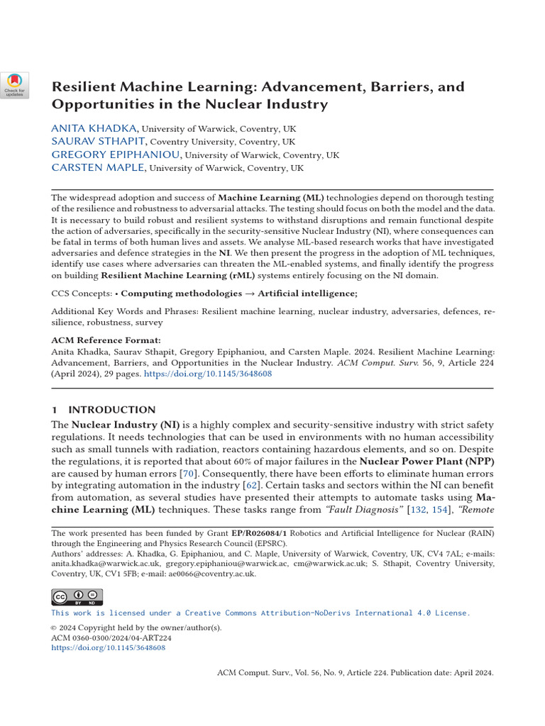 WRAP Resilient Machine Learning Advancement Barriers Opportunities Nuclear Industry 2024 | PDF ...