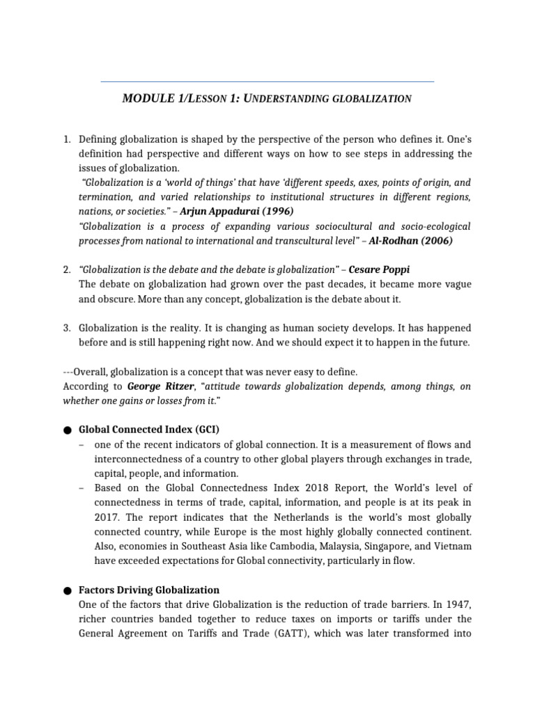 Module 1 Understanding Globalization Week 1 | PDF | Globalization | World Trade Organization