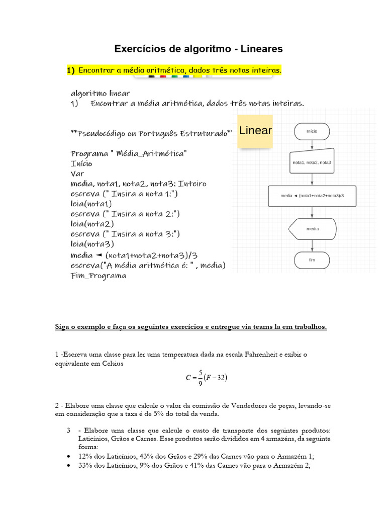 Exercícios de algoritmo-26-02-2025 | PDF