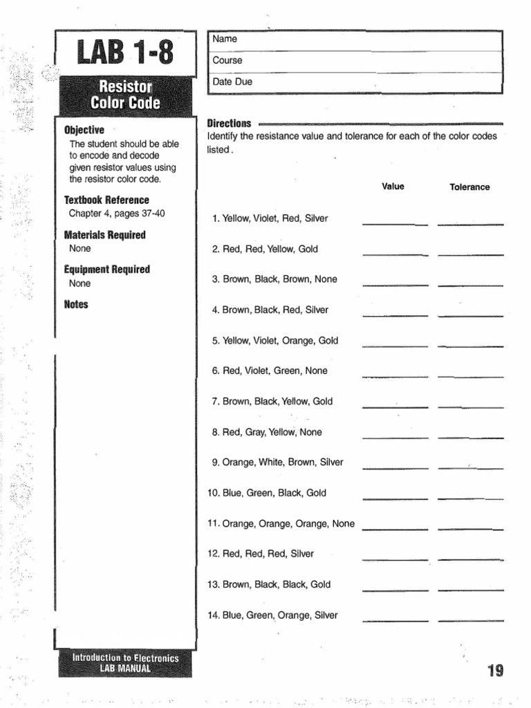 Lab1-8Resistor Color Codes | PDF
