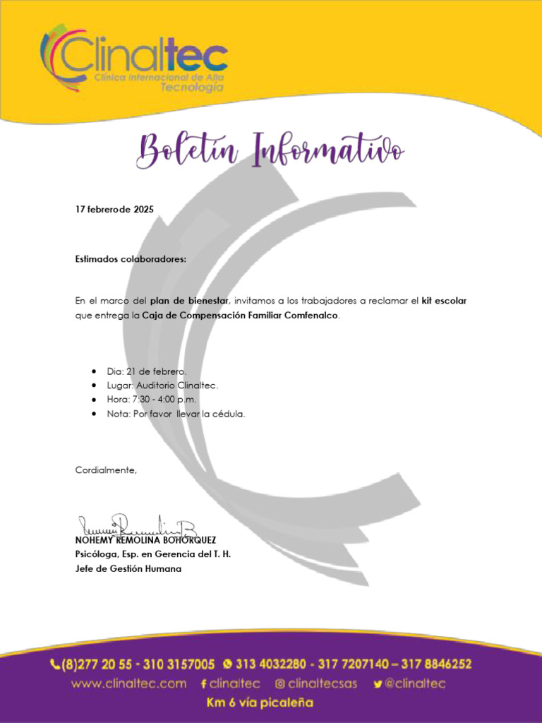 SOLICITUD BOLETIN INFORMATIVO - ENTREGA DE KIT ESCOLARES COMFENALCO 2025.docx firmado | PDF