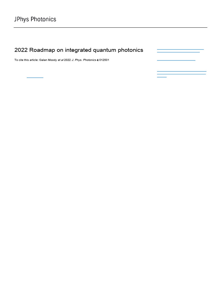 2022 Integrated Quantum Photonics Roadmap | PDF | Photonics | Nonlinear ...