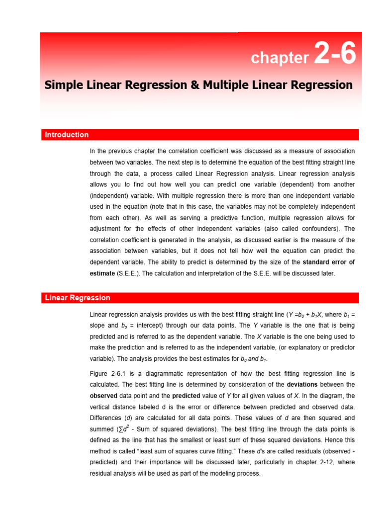 Chap 2 6 Regression 1 Pdf Linear Regression Errors And Residuals