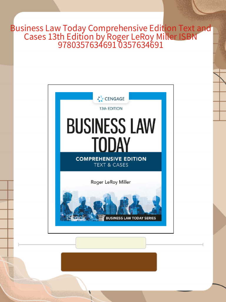 Business Law Today Comprehensive Edition Text and Cases 13Th Edition by ...