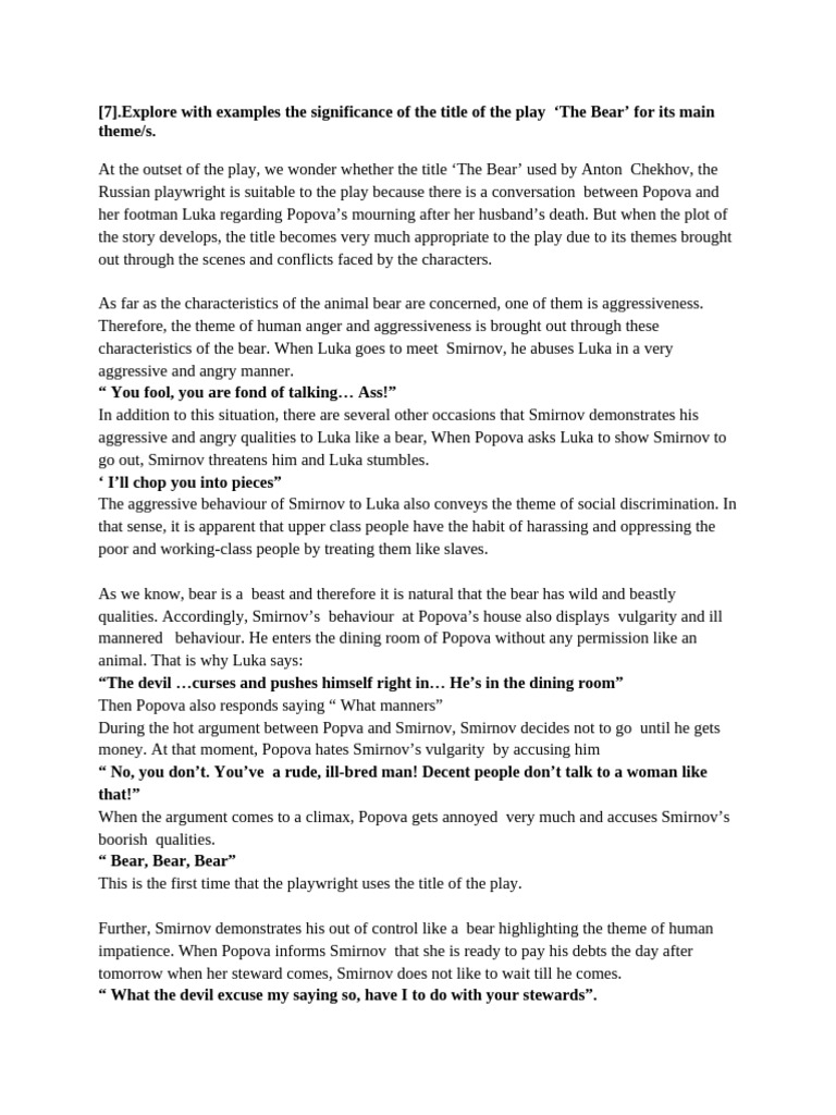 The Bear - Model Answer | PDF