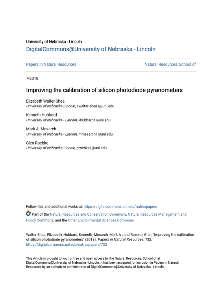 Improving the Calibration of Silicon Photodiode Pyranometers e6hws0v6tj ...