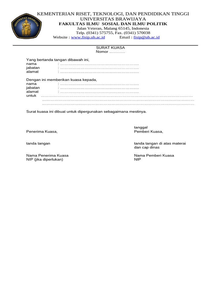 Surat Kuasa Resmi FISIP UB | PDF