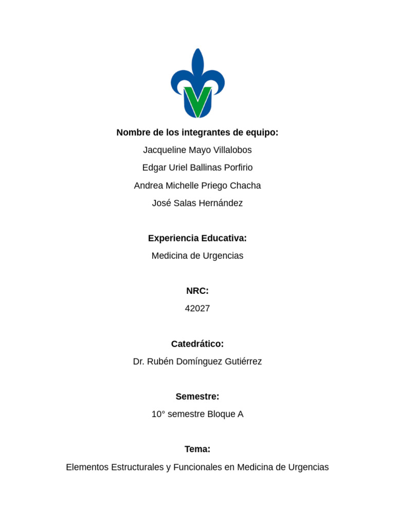 Elementos Estructurales y Funcionales en Medicina de Urgencias | PDF | Departamento de ...