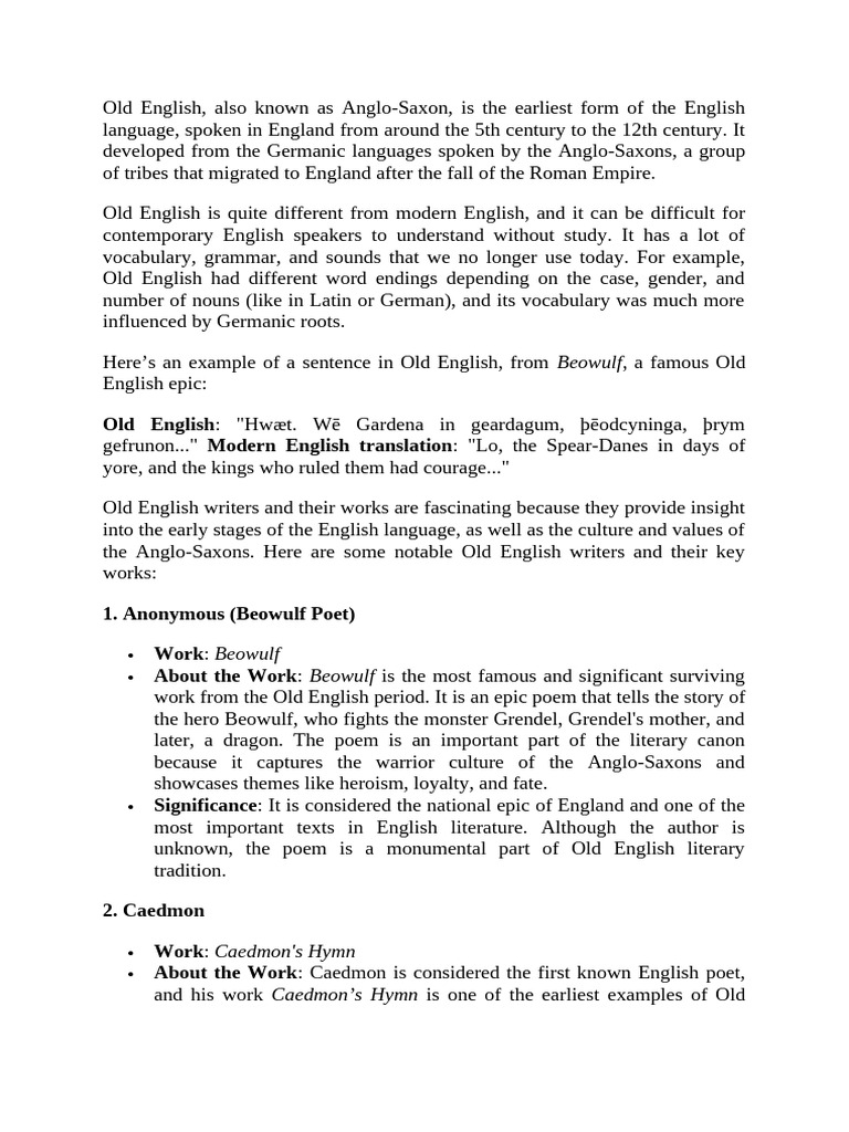 Old English Reference | PDF | English Language | Grammatical Gender