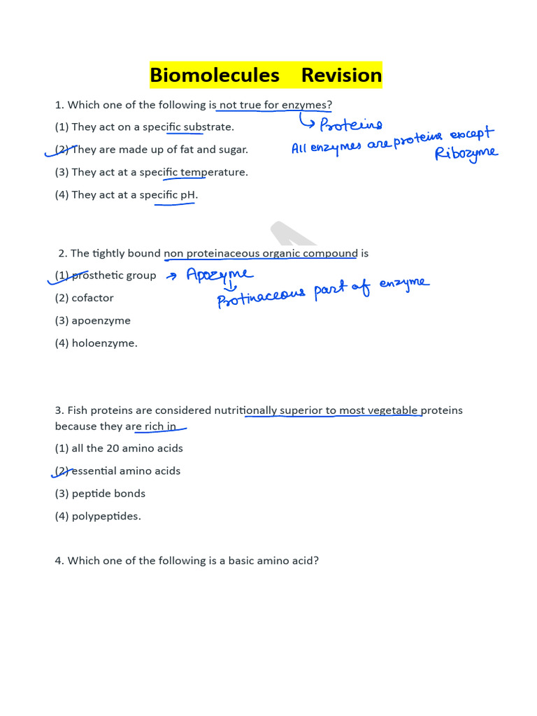 Biomolecules Revision - MCQS | PDF | Enzyme | Cofactor (Biochemistry)