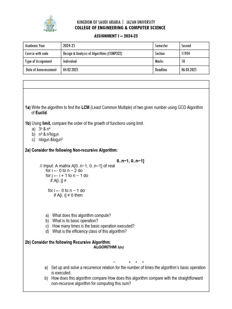 Assignment I G11934 20251 | PDF | Computer Science | Algorithms