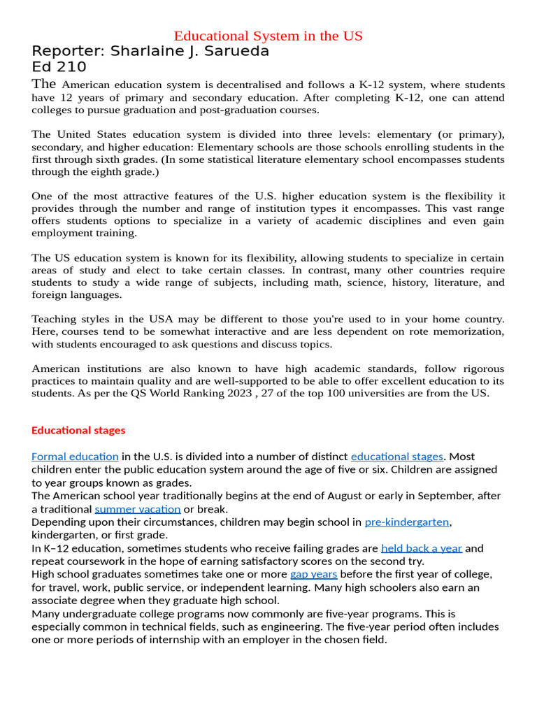 Overview of the US Education System | PDF | Academic Degree | Education ...