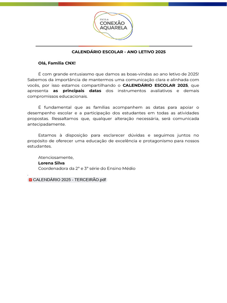 Calendário Escolar - Ano Letivo 2025 | PDF