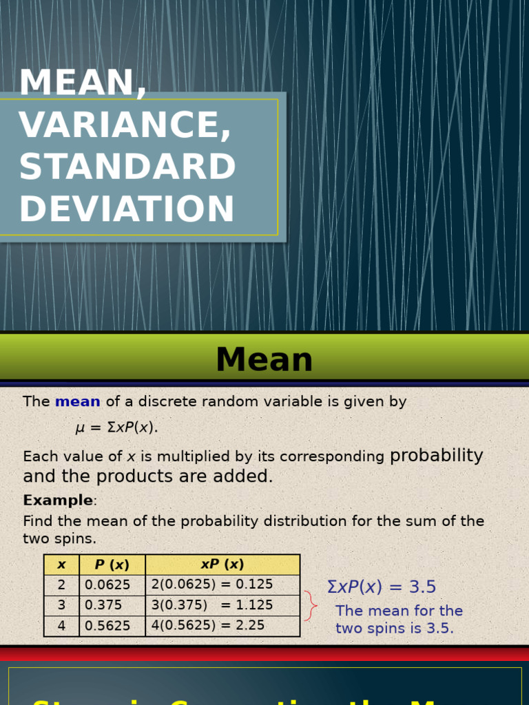 Mean Variance Standard Deviation 075751 | PDF | Variance | Standard Deviation