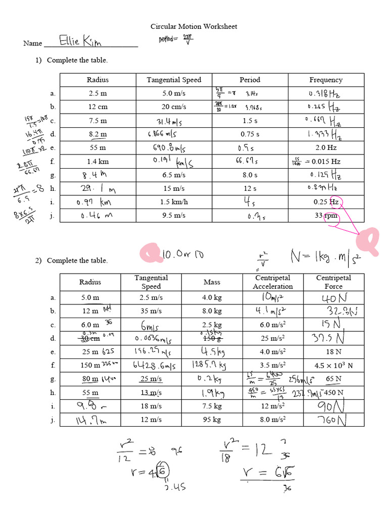 Physics Circular Motion Worksheet | PDF | Acceleration | Tension (Physics)