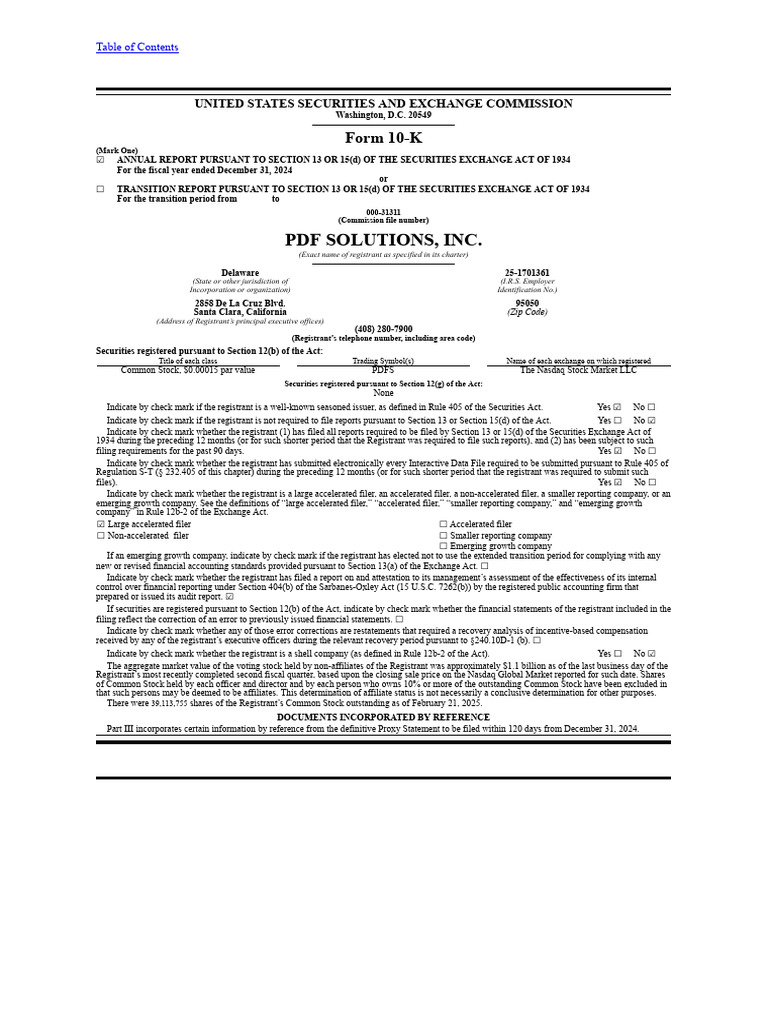 PDF Solutions, Inc.: Form 10-K | PDF | Form 10 K | Semiconductor Device ...