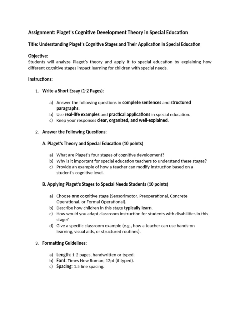 Assignment Piagets Cognitive Development | PDF | Special Education ...