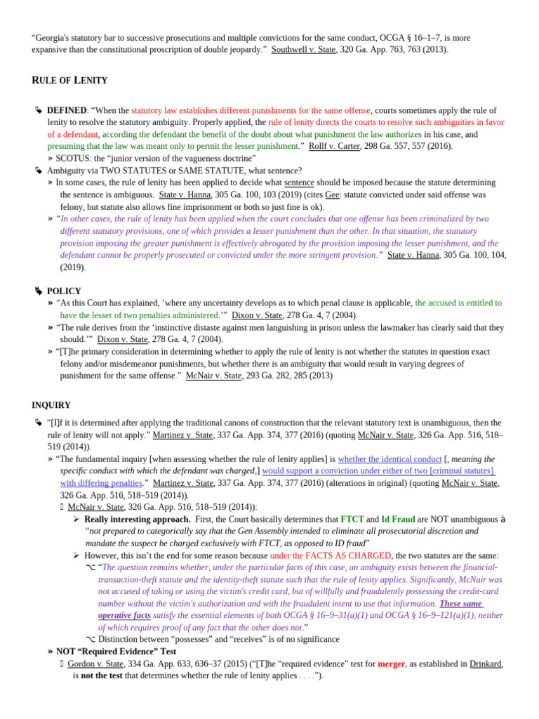 NOTES - Merger, LIO, Lenity | PDF | Felony | Making False Statements