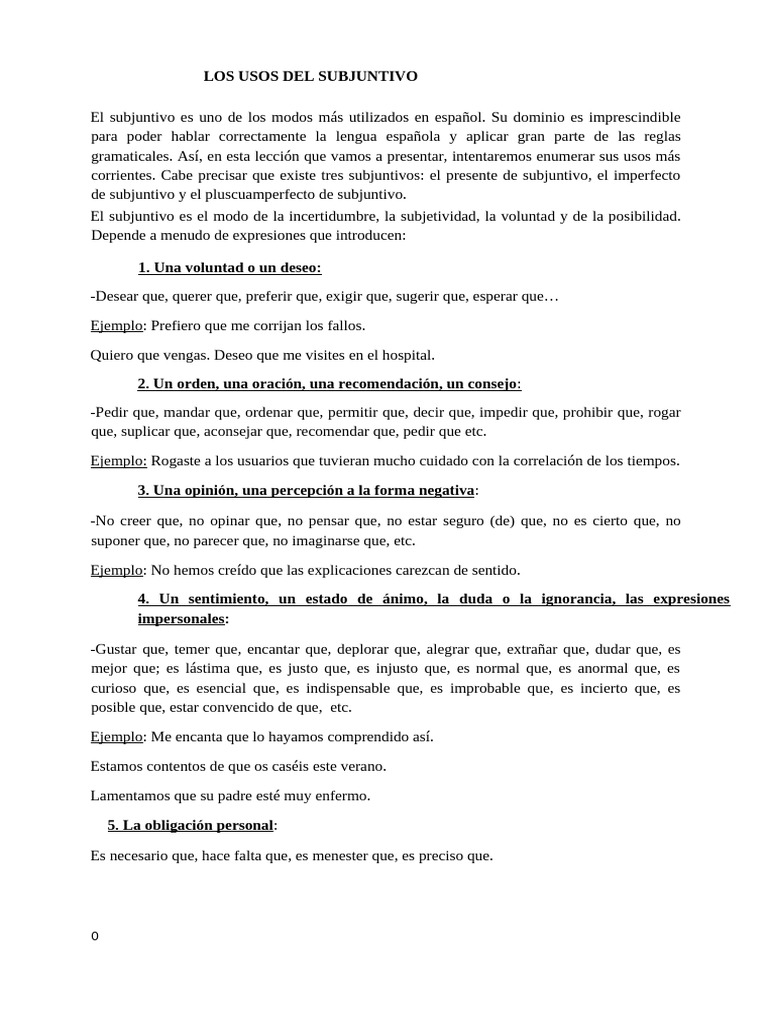 Usos del Subjuntivo en Español | PDF | Gramática | Mecánica del lenguaje