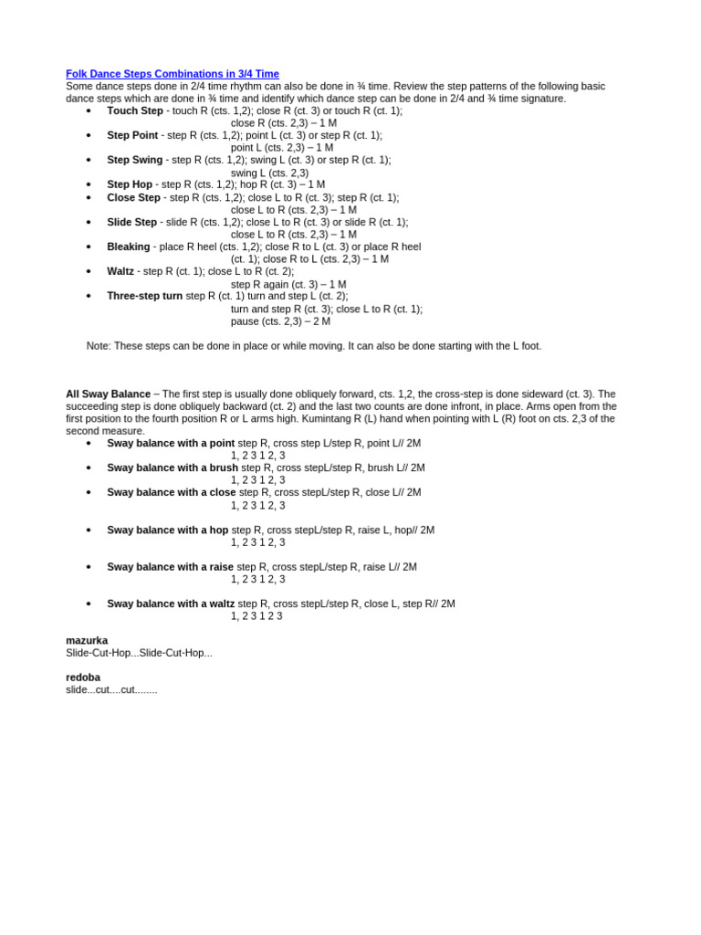 Folk Dance Steps Combinations in 3 | PDF | Dances | Ct Scan