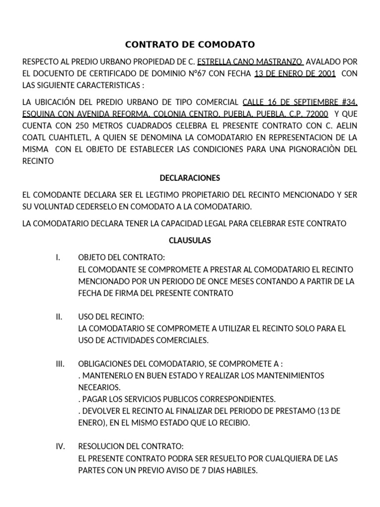Contrato de Comodato | PDF