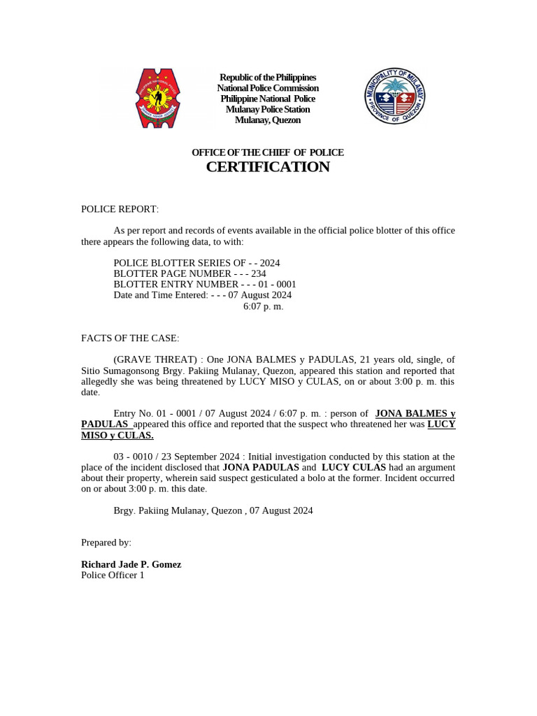 Sample Blotter | PDF