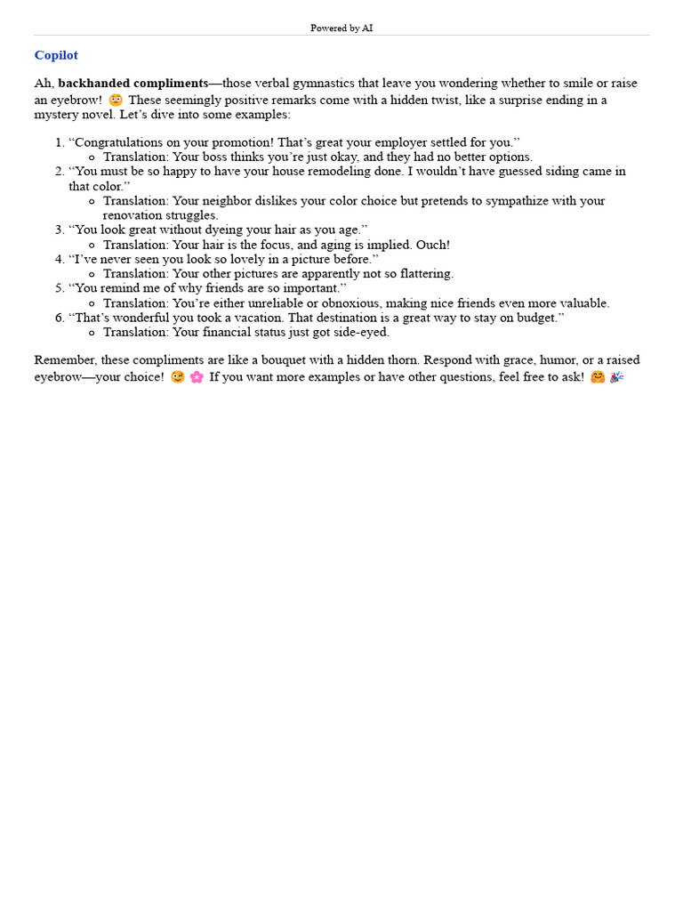 Back Handed Compliment #1 | PDF